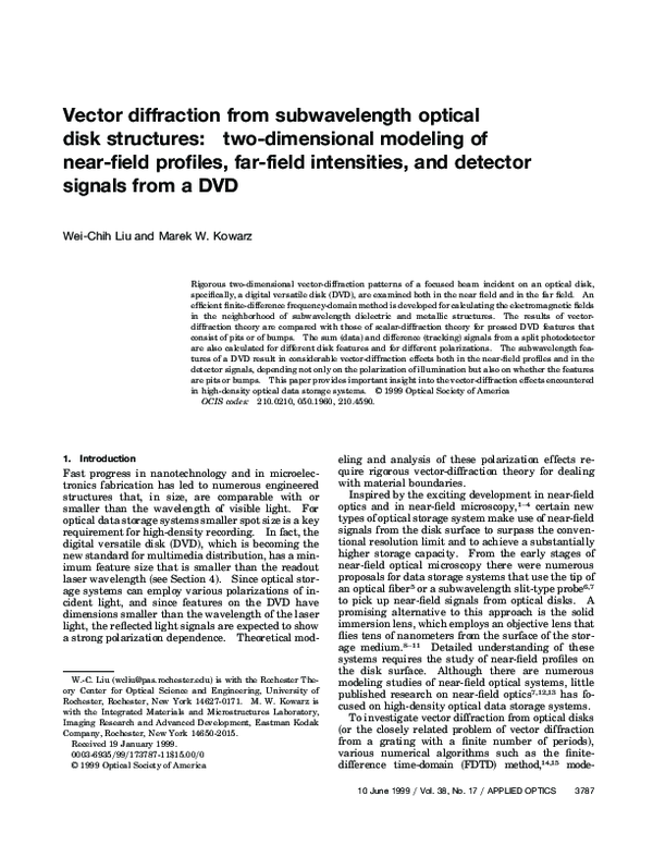 (PDF) Vector diffraction from subwavelength optical disk structures ...