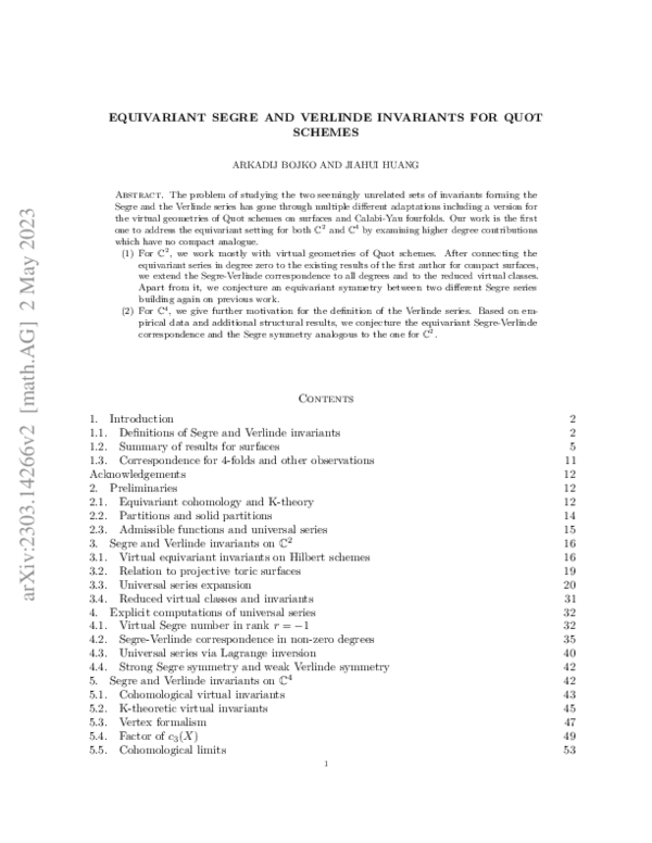(PDF) Equivariant Segre and Verlinde invariants for Quot schemes ...
