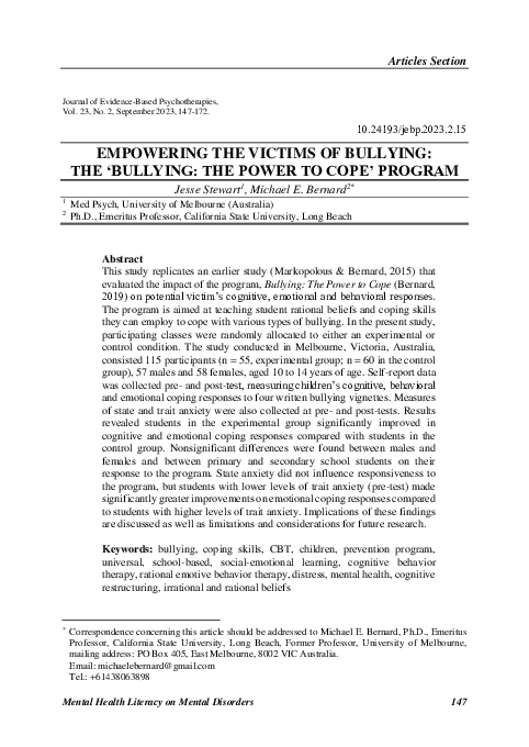 (PDF) Empowering the Victims of Bullying: The ‘Bullying: The Power to ...