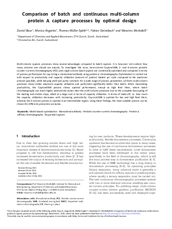 (PDF) Comparison of batch and continuous multi-column protein A capture ...