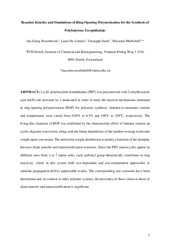 (PDF) Reaction kinetics and simulations of ring-opening polymerization ...