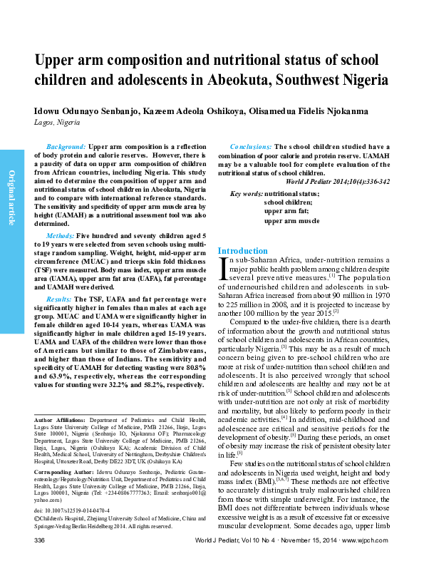 (PDF) Upper arm composition and nutritional status of school children ...