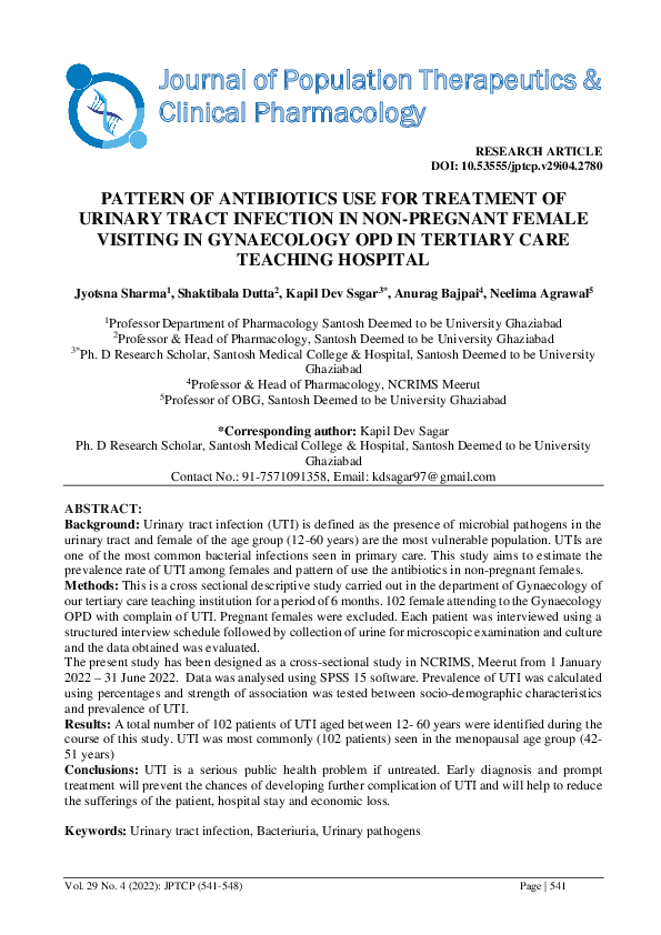 (PDF) Pattern of Antibiotics Use for Treatment of Urinary Tract Infection in Non-Pregnant Female ...