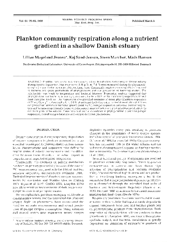 (PDF) Plankton community respiration along a nutrient gradient in a ...