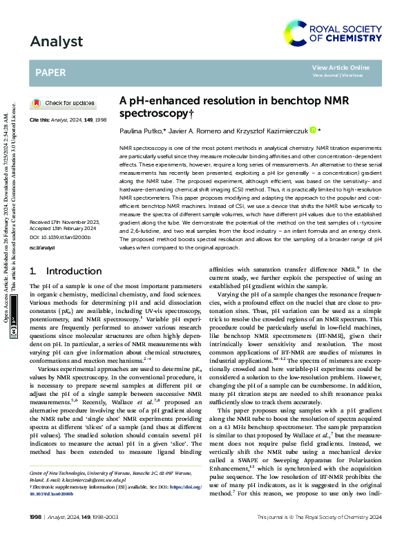 (PDF) A pH-enhanced resolution in benchtop NMR spectroscopy