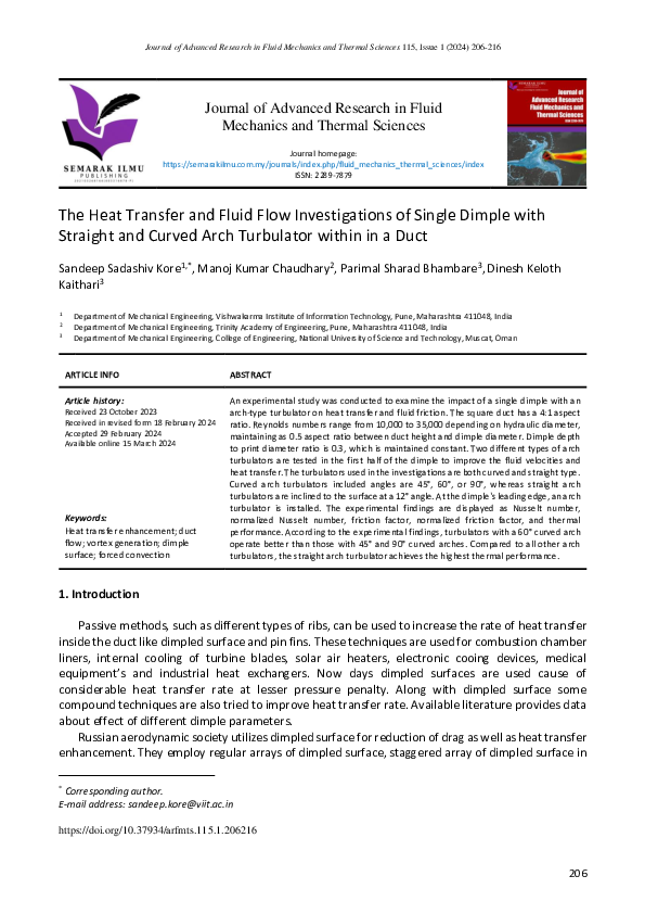 (PDF) The Heat Transfer and Fluid Flow Investigations of Single Dimple ...