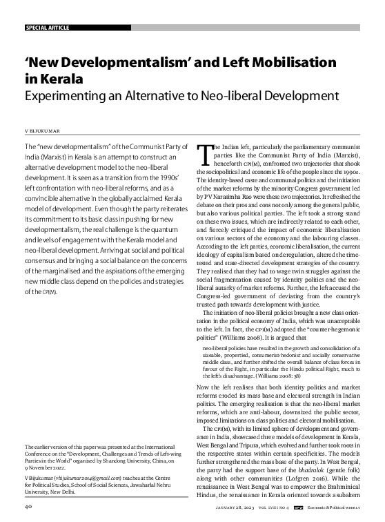 (PDF) ‘New Developmentalism’ and Left Mobilisation in Kerala ...