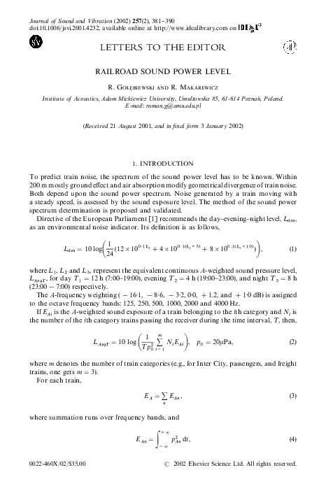 (PDF) Railroad Sound Power Level