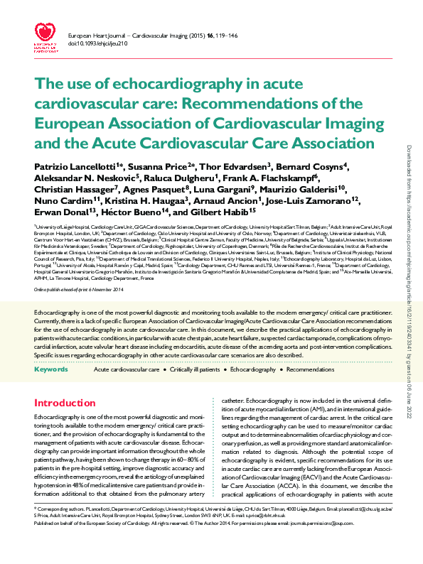 (PDF) The use of echocardiography in acute cardiovascular care: Recommendations of the European ...
