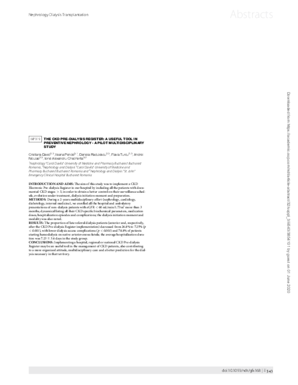 (PDF) MP319THE CKD Pre-Dialysis Register: A Useful Tool in Preventive ...