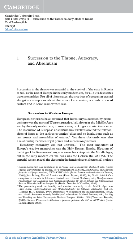 (PDF) Succession to the Throne in Early Modern Russia