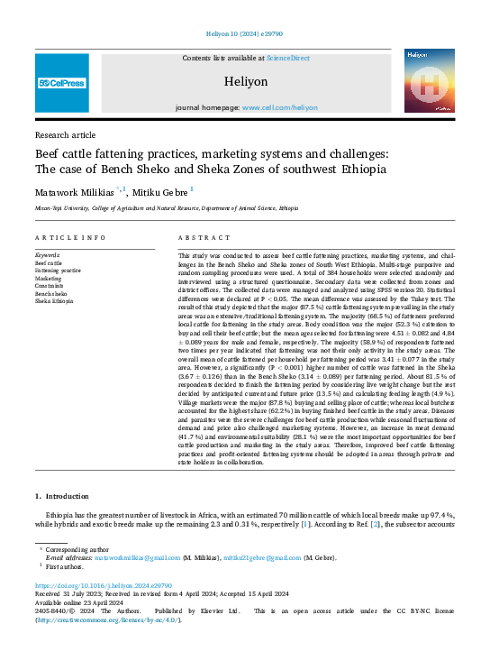 (PDF) Beef Cattle Fattening Practices, Marketing Systems and Challenges ...