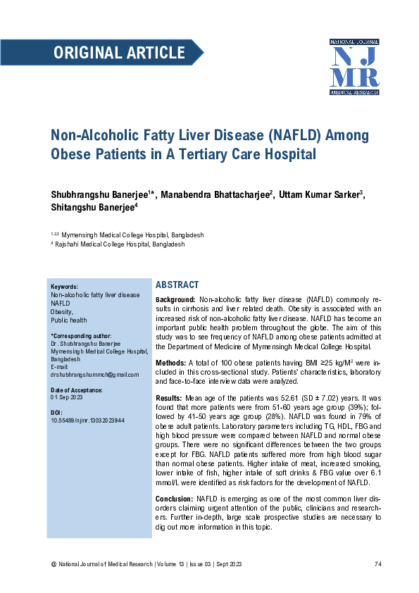 (PDF) NON-ALCOHOLIC FATTY LIVER DISEASE (NAFLD) AMONG OBESE PATIENTS IN ...