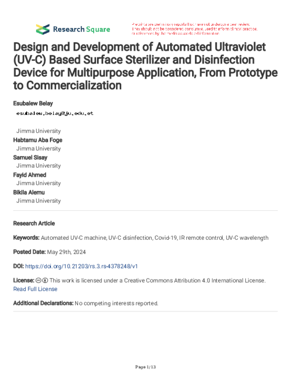 (PDF) Design and Development of Automated Ultraviolet (UV-C) Based ...