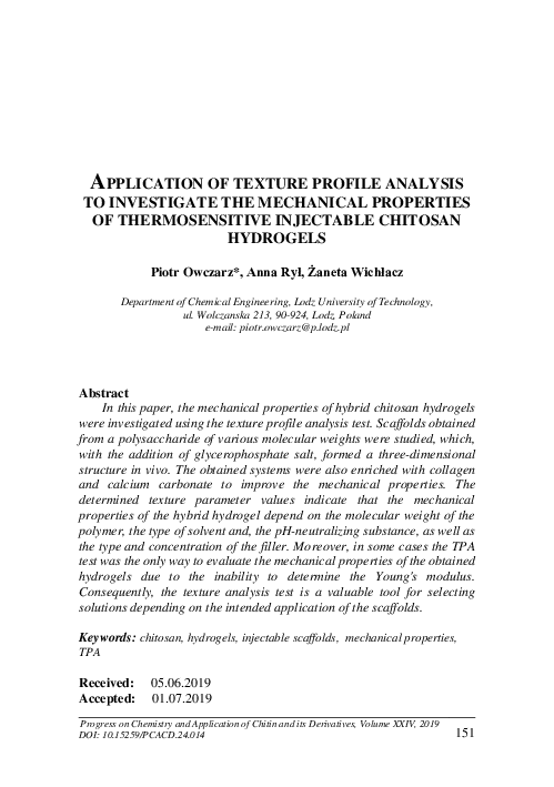 (PDF) Application of Texture Profile Analysis to Investigate the Mechanical Properties of ...