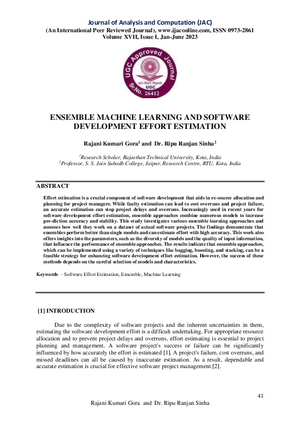 (PDF) Ensemble Machine Learning and Software Development Effort Estimation