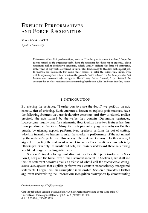 (PDF) Explicit Performatives and Force Recognition