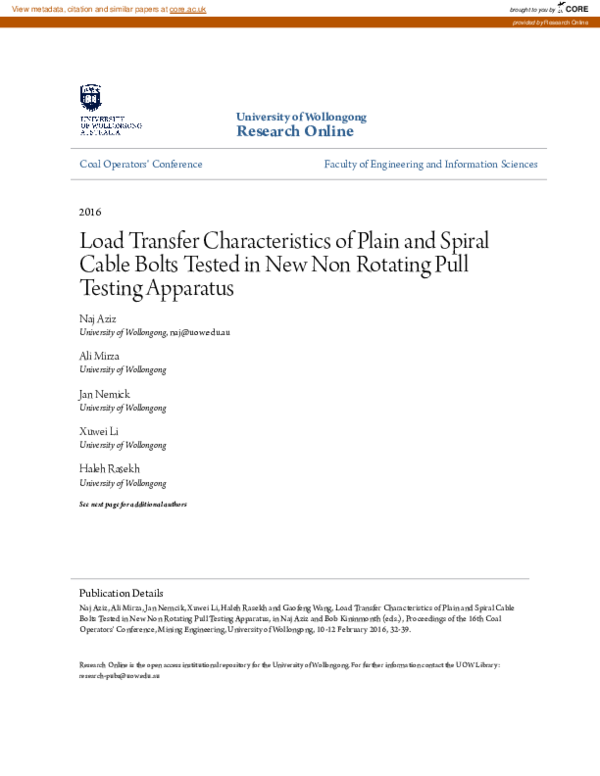 (PDF) Load Transfer Characteristics of Plain and Spiral Cable Bolts ...