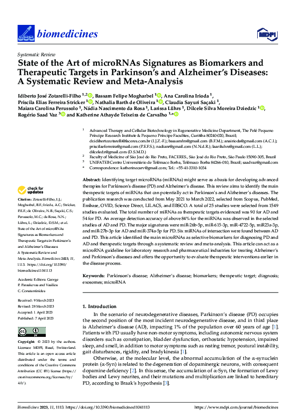 (PDF) State of the Art of microRNAs Signatures as Biomarkers and ...