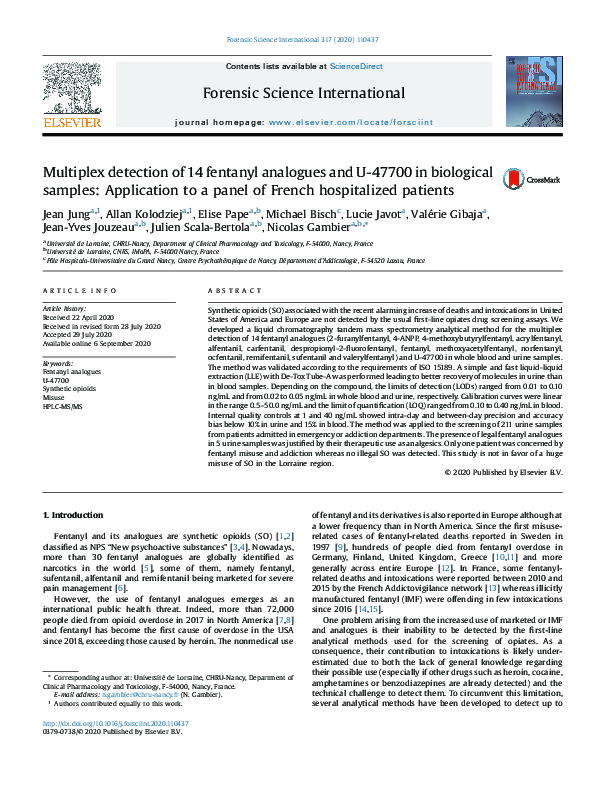 (PDF) Multiplex detection of 14 fentanyl analogues and U-47700 in ...