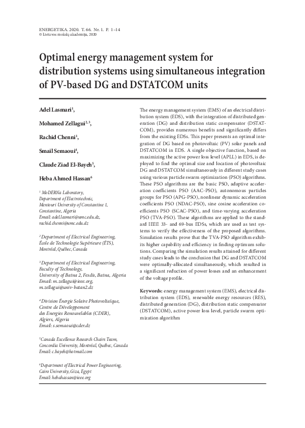 Pdf Optimal Energy Management System For Distribution Systems Using Simultaneous Integration