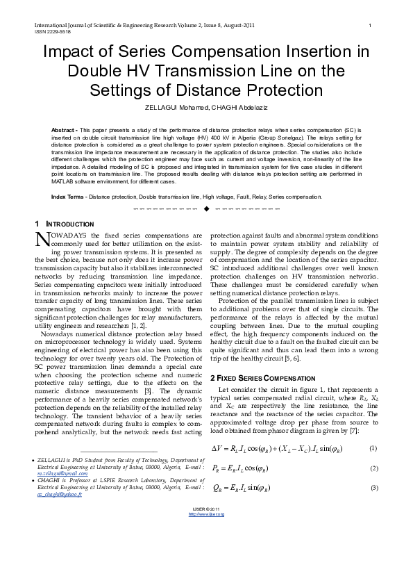 Pdf Impact Of Series Compensation Insertion In Double Hv Transmission Line On The Settings Of