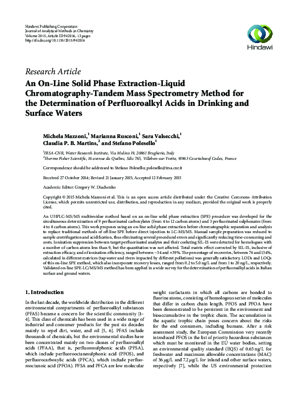 (PDF) An On-Line Solid Phase Extraction-Liquid Chromatography-Tandem Mass Spectrometry Method ...