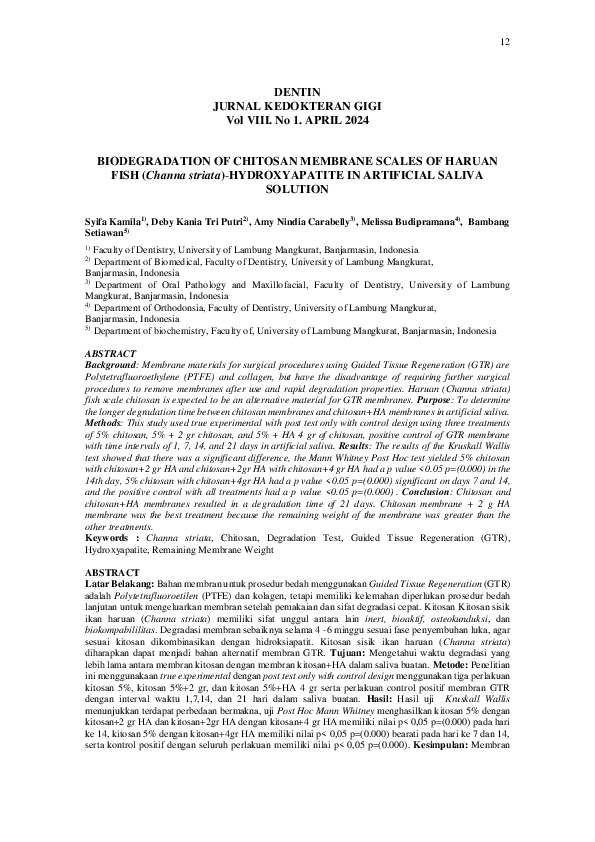 (PDF) BIODEGRADATION OF CHITOSAN MEMBRANE SCALES OF HARUAN FISH (Channa ...