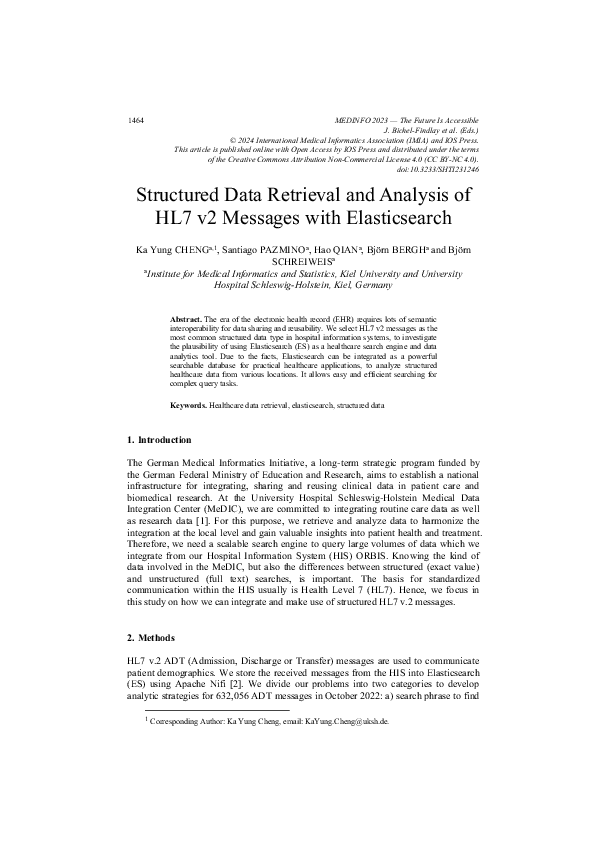 (PDF) Structured Data Retrieval and Analysis of HL7 v2 Messages with Elasticsearch | Björn ...