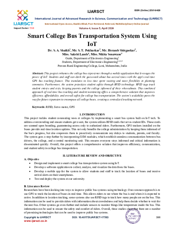 (PDF) Smart College Bus Transportation System Using IoT