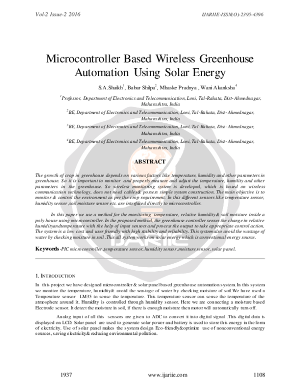 (PDF) Microcontroller Based Wireless Greenhouse Automation Using Solar ...