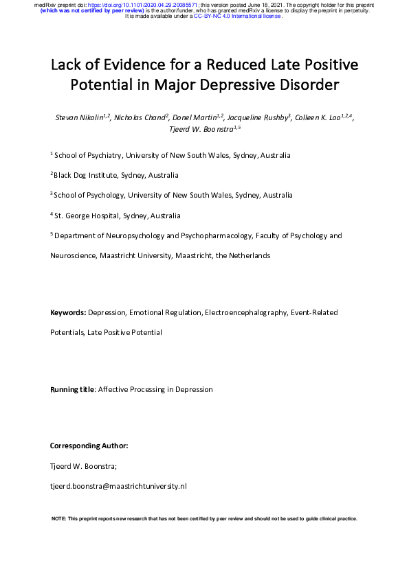 (PDF) Lack of Evidence for a Reduced Late Positive Potential in Major ...