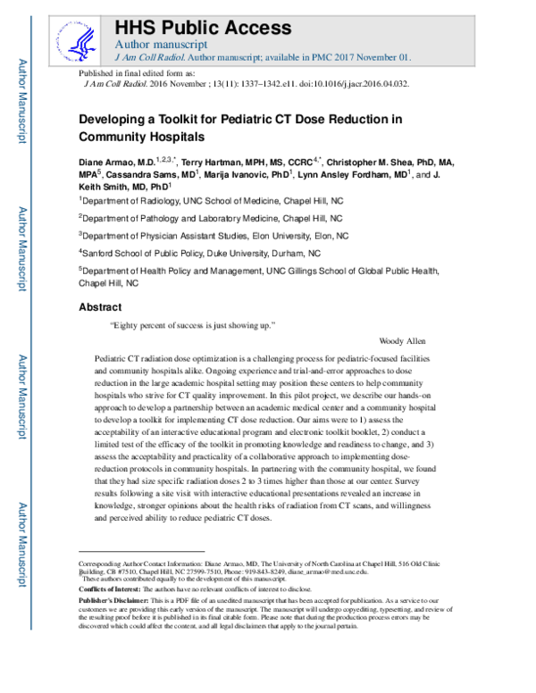 (PDF) A Toolkit for Pediatric CT Dose Reduction in Community Hospitals