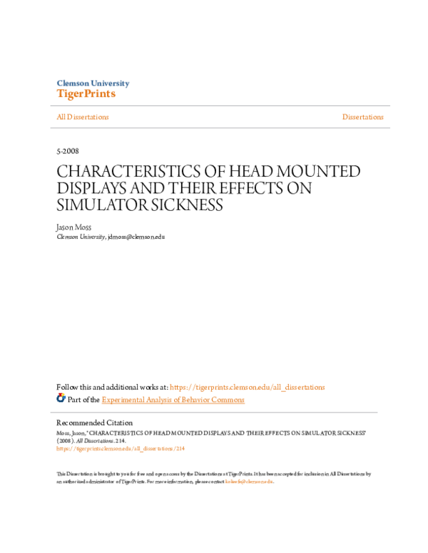 (PDF) Characteristics of Head-Mounted Displays and Their Effects on ...