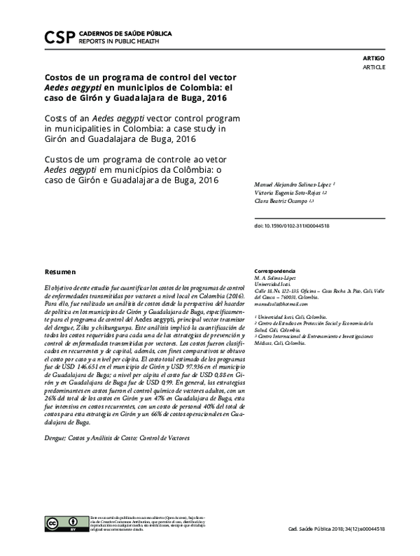 (PDF) Costs of an Aedes aegypti vector control program in municipalities in Colombia: a case ...