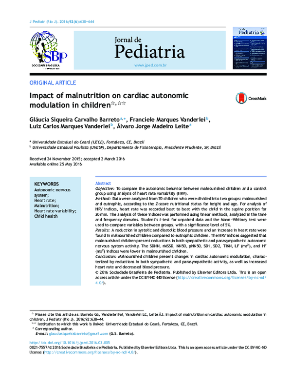 (PDF) Impact of malnutrition on cardiac autonomic modulation in ...
