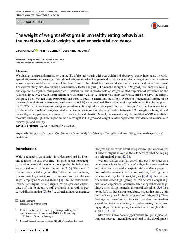 (PDF) The weight of weight self-stigma in unhealthy eating behaviours ...