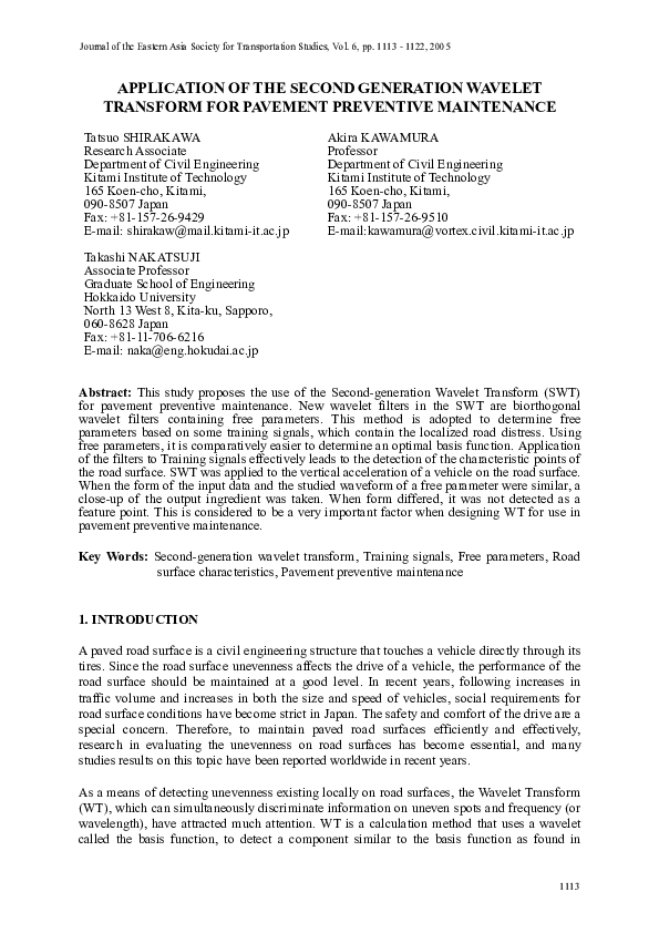 (PDF) Application of the Second Generation Wavelet Transform for Pavement Preventive Maintenance