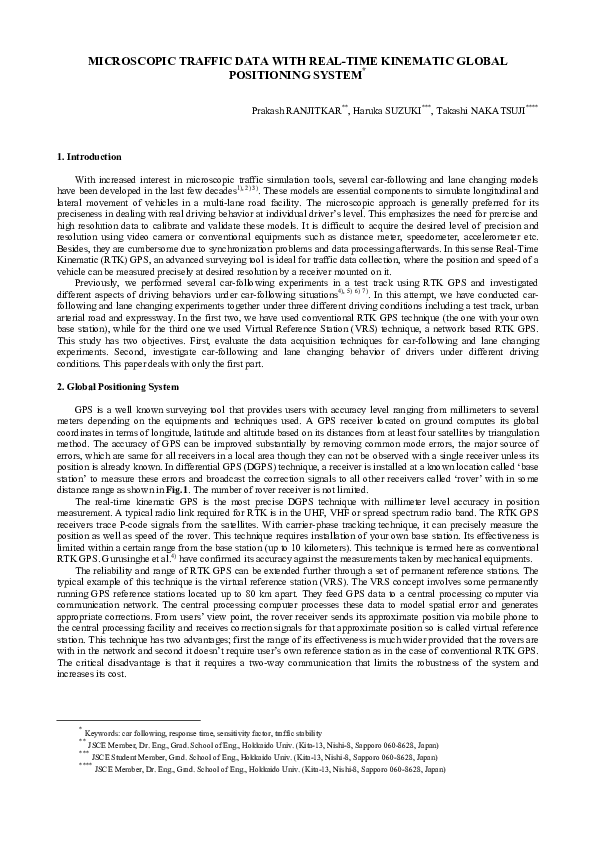 (PDF) Microscopic Traffic Data with Real-Time Kinematic Global Positioning System
