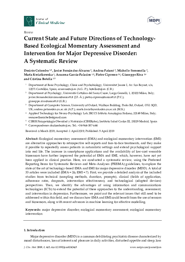 (PDF) Current State and Future Directions of Technology-Based Ecological Momentary Assessment ...