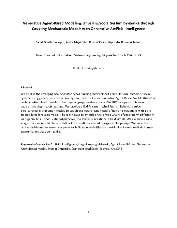 Pdf Generative Agent Based Modeling Unveiling Social System Dynamics