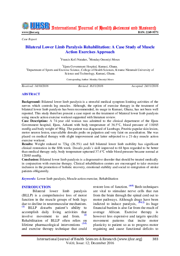 (PDF) Bilateral Lower Limb Paralysis Rehabilitation: A Case Study of ...
