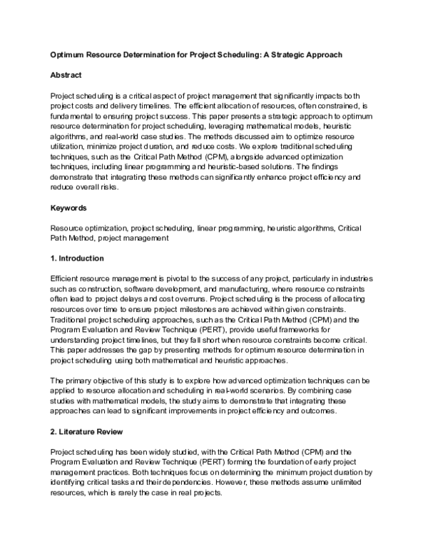 (PDF) Optimum resource determination for project scheduling