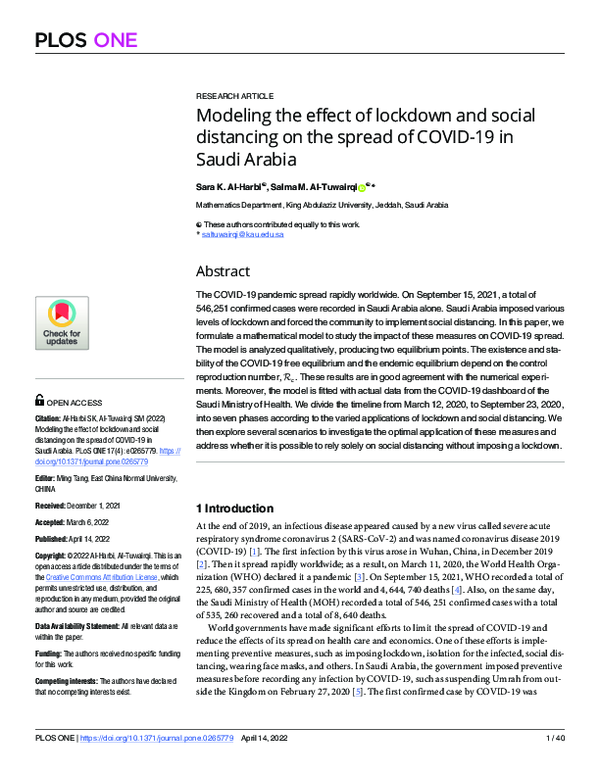 (PDF) Modeling the effect of lockdown and social distancing on the ...