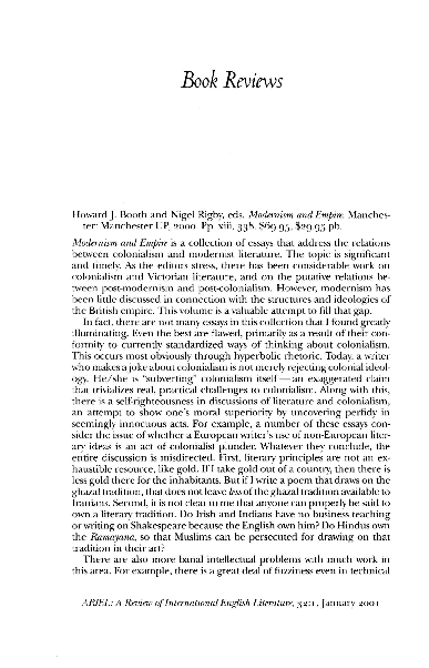(PDF) Howard J. Booth and Nigel Rigby, eds. Modernism and Empire