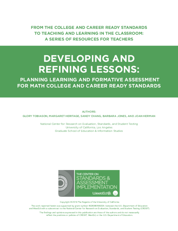 (PDF) Developing and Refining Lessons: Planning Learning and Formative ...
