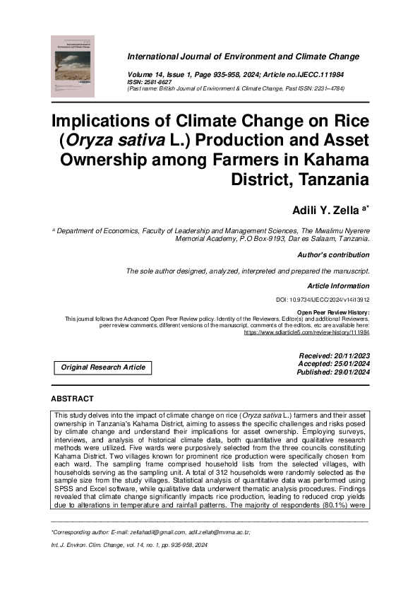 (PDF) Implications of Climate Change on Rice (Oryza sativa L ...