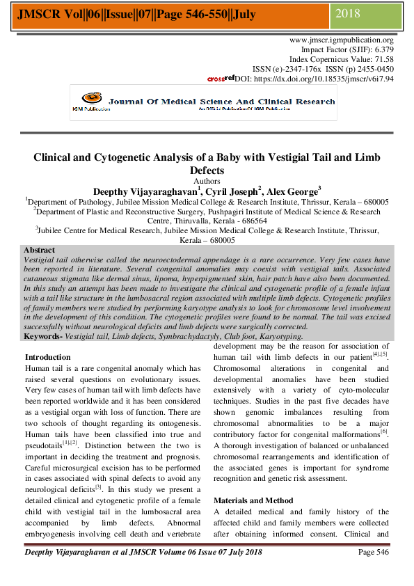 (PDF) Clinical and Cytogenetic Analysis of a Baby with Vestigial Tail ...