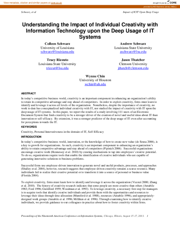 (PDF) Understanding the impact of individual creativity with ...