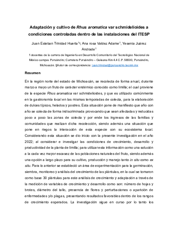 (PDF) Adaptacion del cultivo de Rhus aromatica var schmidelioides ...